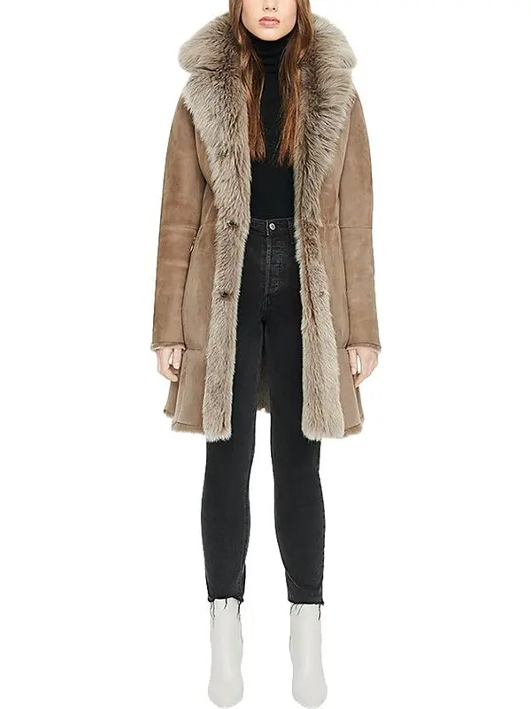HISO Gypsie Toscana Trimmed Reversible Shearling Coat - Taupe