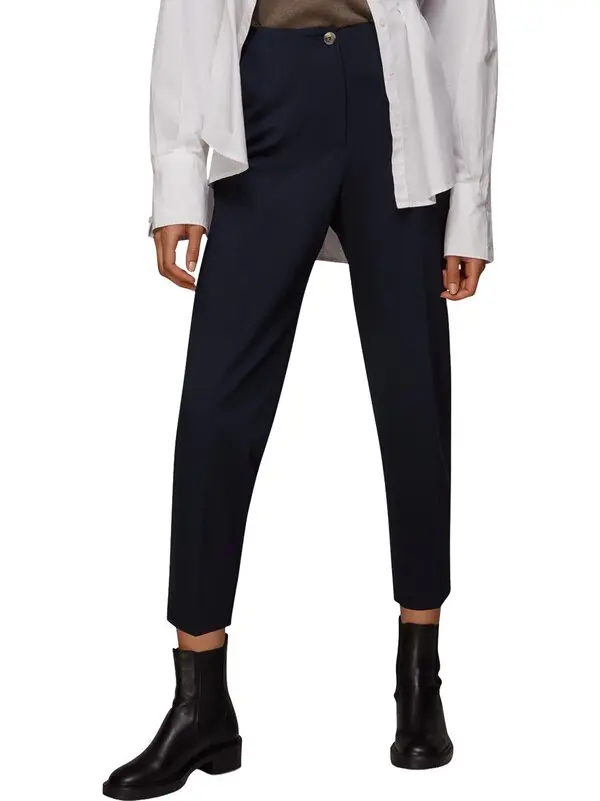 Whistles Lila Tapered Ponte Cropped Pants - Navy