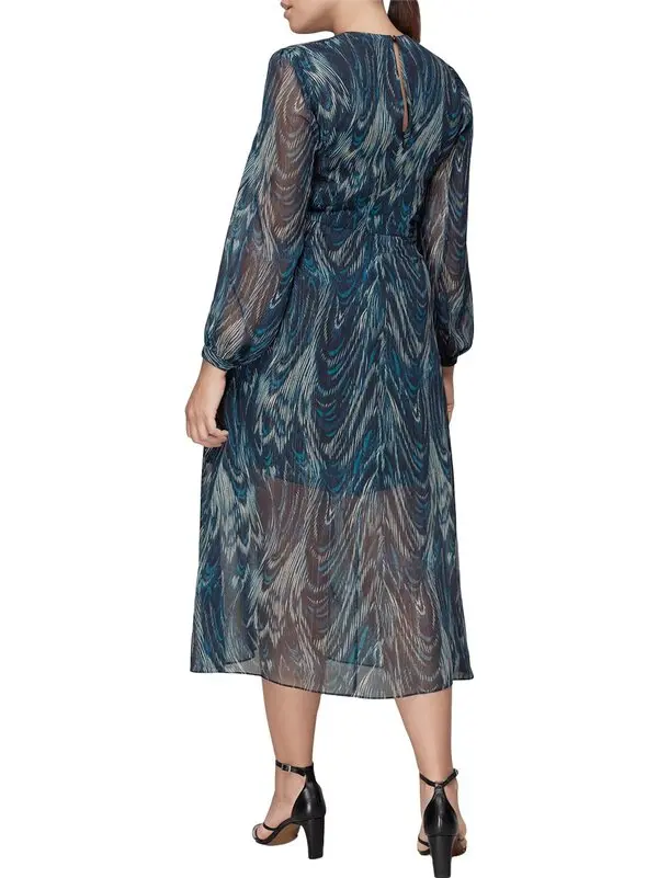 Whistles Wave Print Ruched Midi Dress - Blue/multi