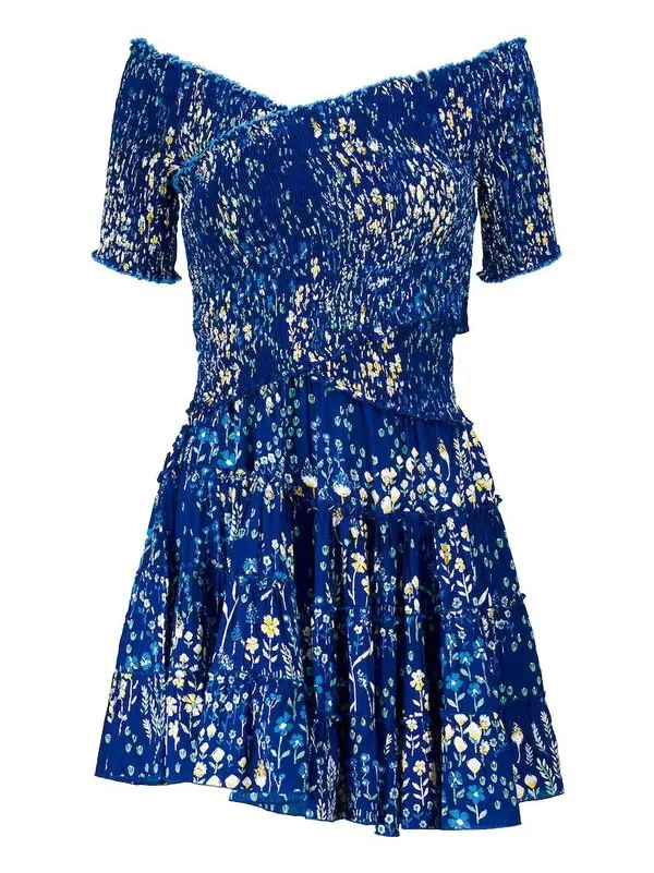 Poupette St Barth Soledad Shirred Printed Minidress - Blue