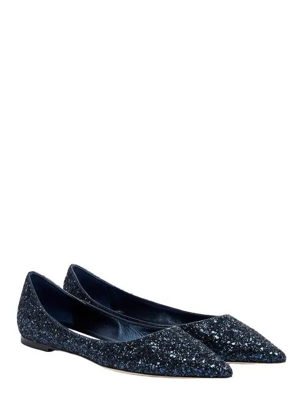 JIMMY CHOO Love Glitter Ballet Flats Pointed Toe Flat - Blue