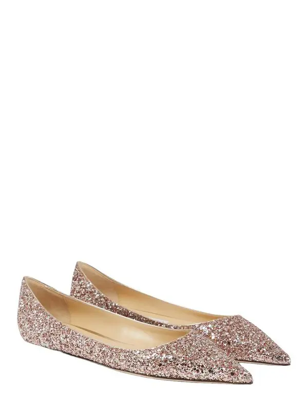 JIMMY CHOO Love Glitter Ballet Flats Pointed Toe Flat - Pink
