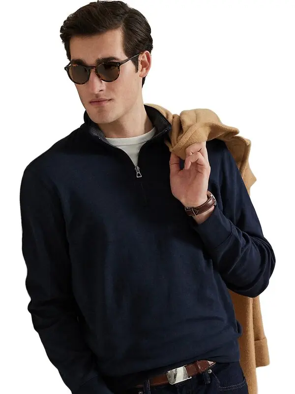 Ralph Lauren Luxury Jersey Quarter-zip Pullover - Aviator Navy