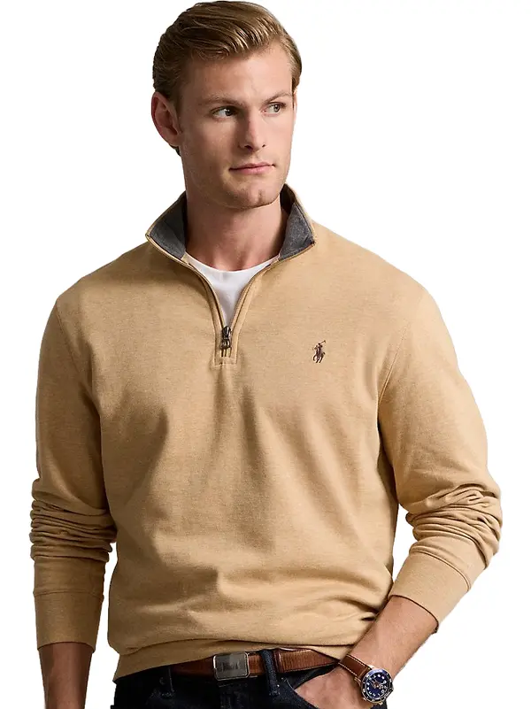 Ralph Lauren Luxury Jersey Quarter-zip Pullover - Classic Camel Heather