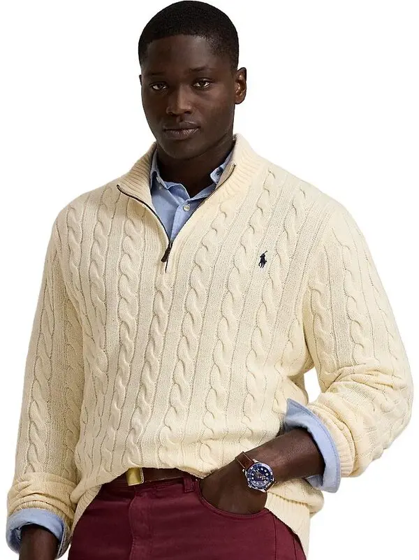 Ralph Lauren Cable-knit Quarter-zip Cotton Sweater - Andover Cream