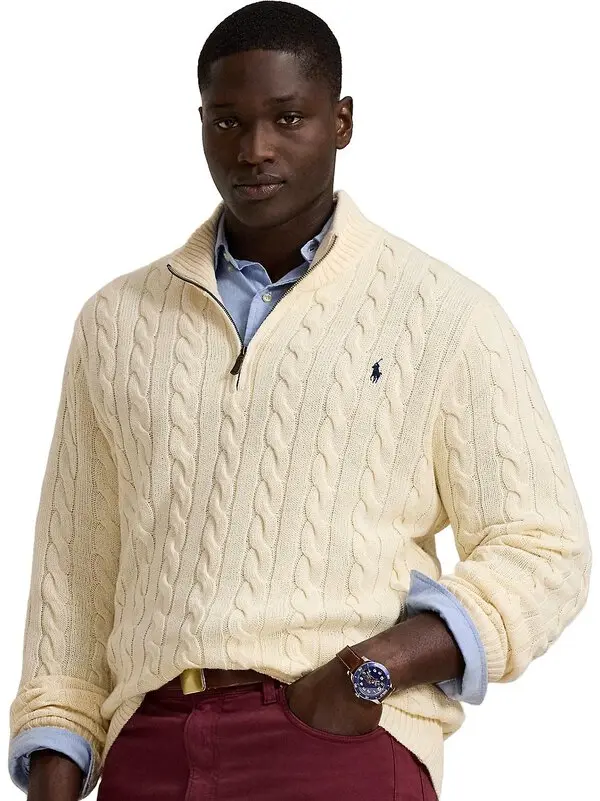 Ralph Lauren Cable-knit Cotton Quarter-zip Sweater - Andover Cream