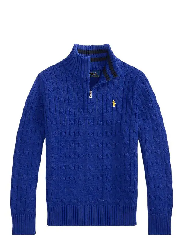 Ralph Lauren Cable-knit Quarter-zip Cotton Sweater - Classic Azure