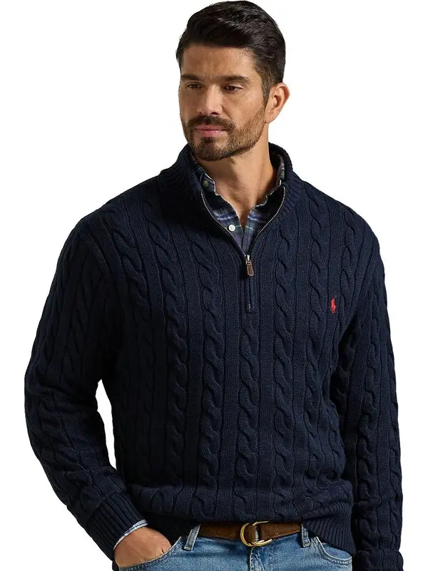 Ralph Lauren Cable-knit Cotton Quarter-zip Sweater - Hunter Navy