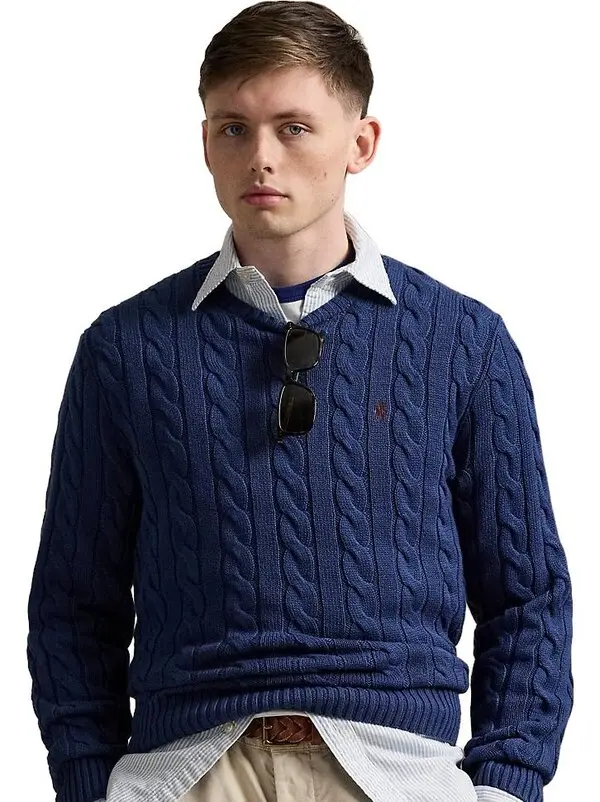 Ralph Lauren Cable-knit Quarter-zip Cotton Sweater - Light Navy