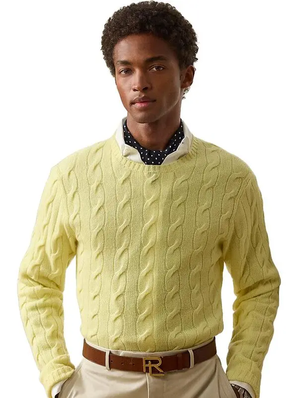 Ralph Lauren Cable-knit Cashmere Crewneck Sweater - Lemon Meringue