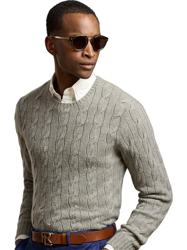 Ralph Lauren Cable-knit Cashmere Sweater - Light Grey Heather