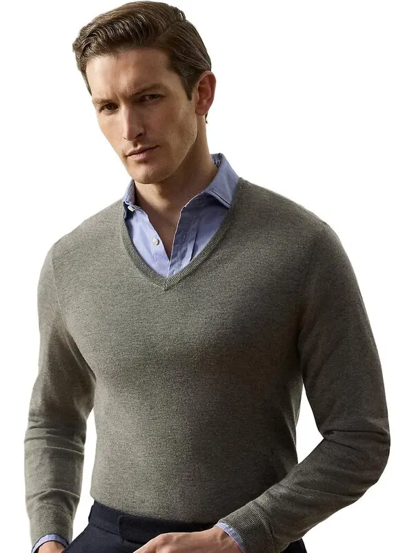 Ralph Lauren Cashmere V-neck Pullover - Light Grey Heather