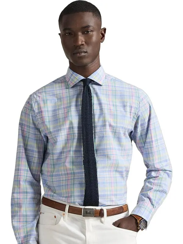 Ralph Lauren Classic Fit Plaid Poplin Shirt - Blue Pink Multi