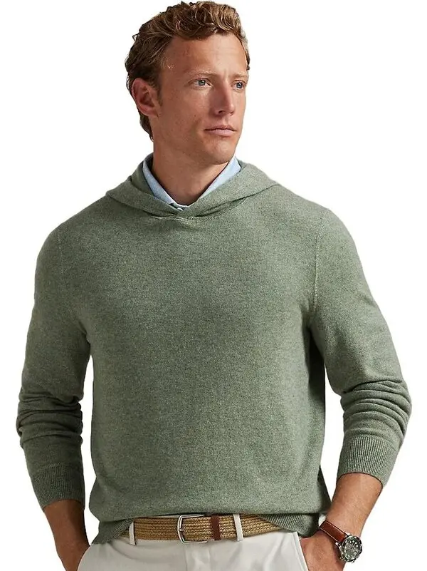 Ralph Lauren Washable Cashmere Hooded Sweater - Fern Green Heather