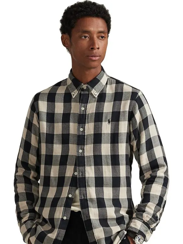 Ralph Lauren Classic Fit Plaid Double-faced Shirt - Cream/black