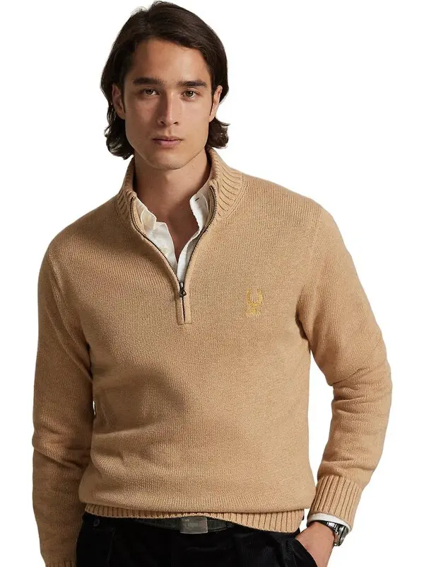 Ralph Lauren Cotton Quarter-zip Sweater - Camel Melange