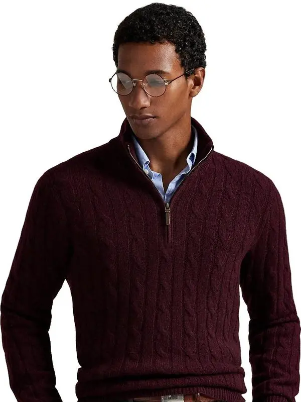 Ralph Lauren Cable-knit Cashmere Quarter-zip Sweater - Aged Wine Heather