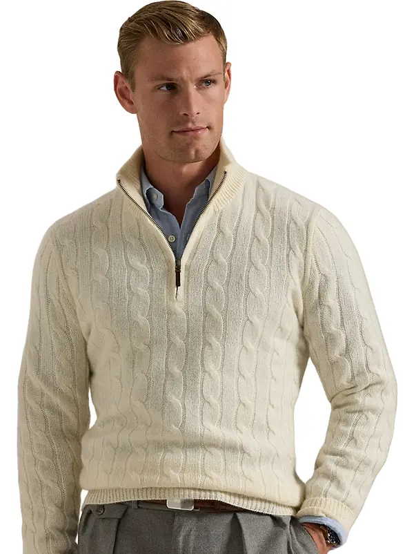 Ralph Lauren Cable-knit Cashmere Quarter-zip Sweater - Cream