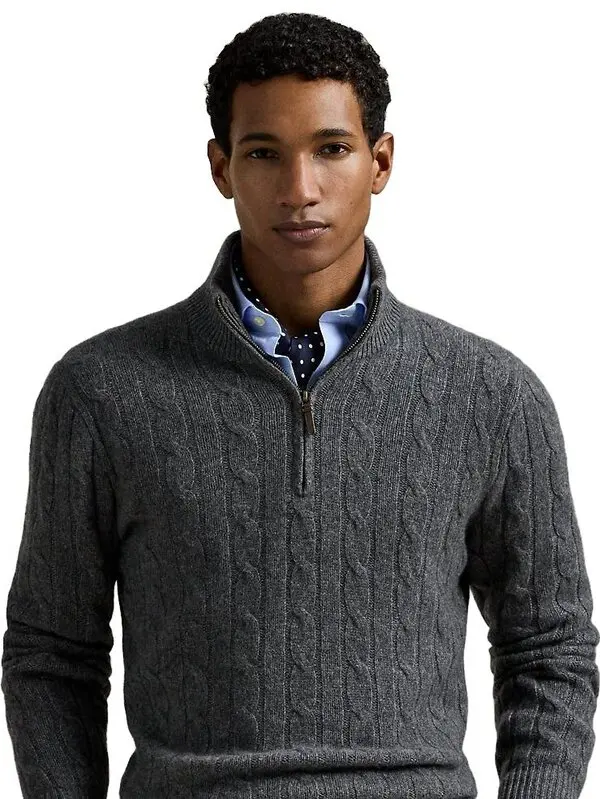 Ralph Lauren Cable-knit Cashmere Quarter-zip Sweater - Static Grey Heather