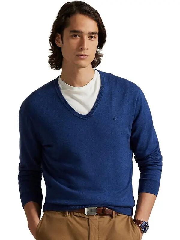 Ralph Lauren Cotton V-neck Sweater - Rustic Navy Heather