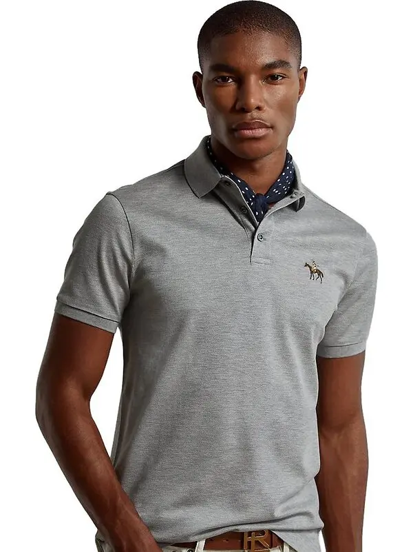 Ralph Lauren Custom Slim Fit Piqué Polo Shirt - Light Grey Heather