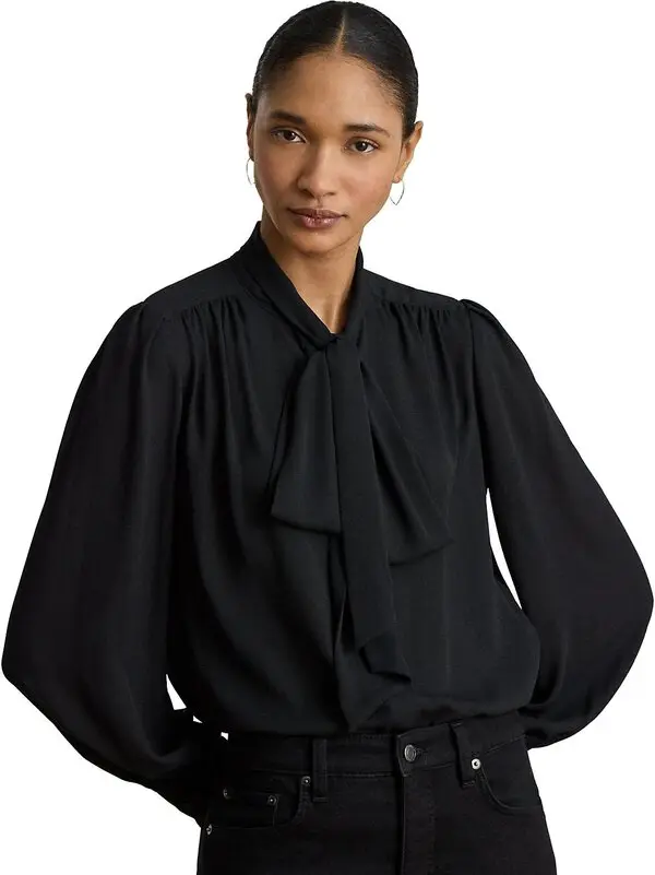 Ralph Lauren Georgette Tie-neck Blouse - Black