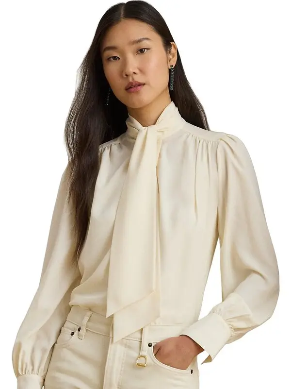 Ralph Lauren Georgette Tie-neck Blouse - Mascarpone Cream