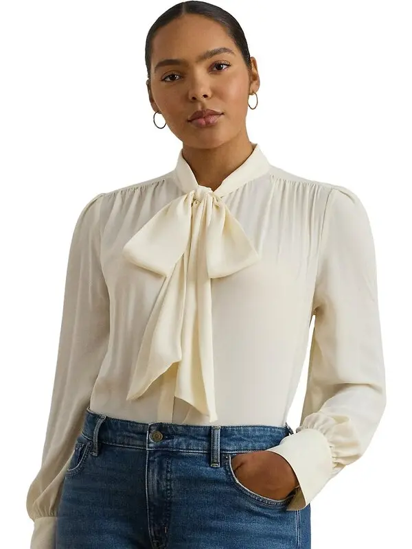 Ralph Lauren Georgette Tie-neck Blouse - Mascarpone Cream