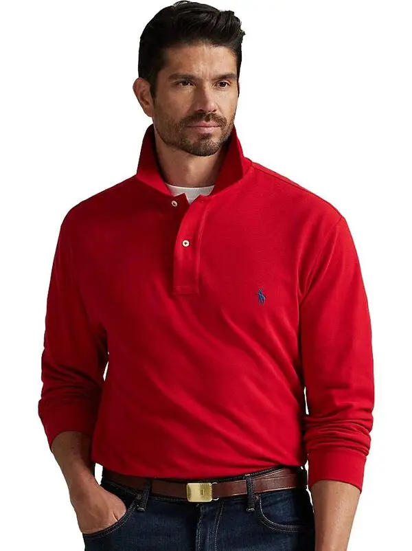 Ralph Lauren Mesh Long-sleeve Polo Shirt - Red