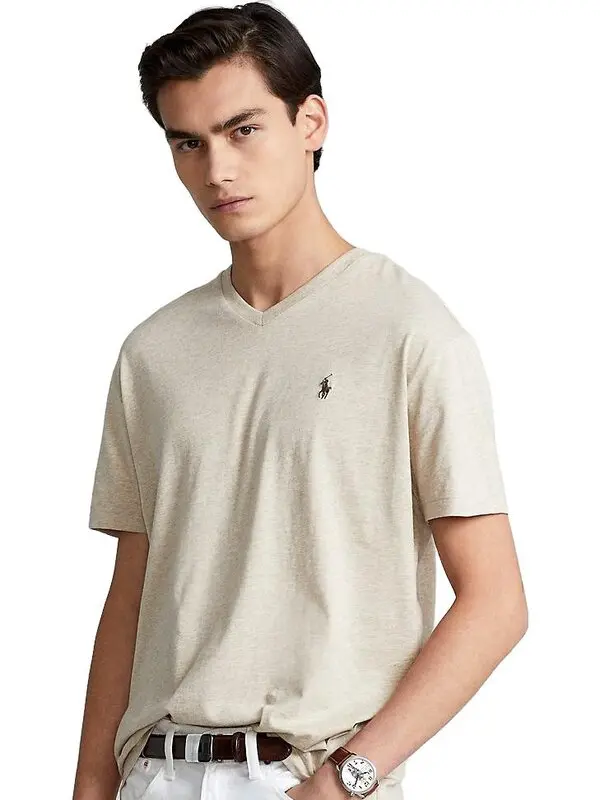 Ralph Lauren Classic Fit Jersey V-neck T-shirt - Dune Heather/brown