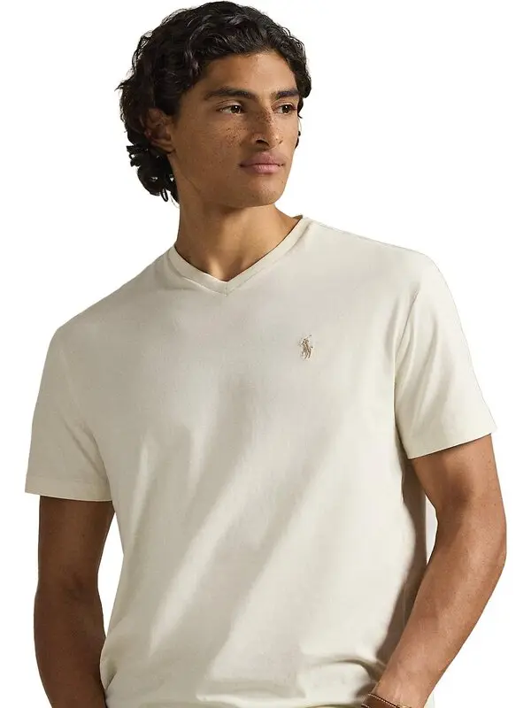 Ralph Lauren Classic Fit Jersey V-neck T-shirt - Parchment Cream