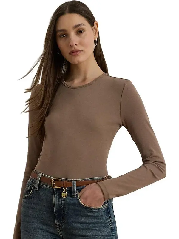 Ralph Lauren Stretch Cotton Long-sleeve Tee - Taupe Brown