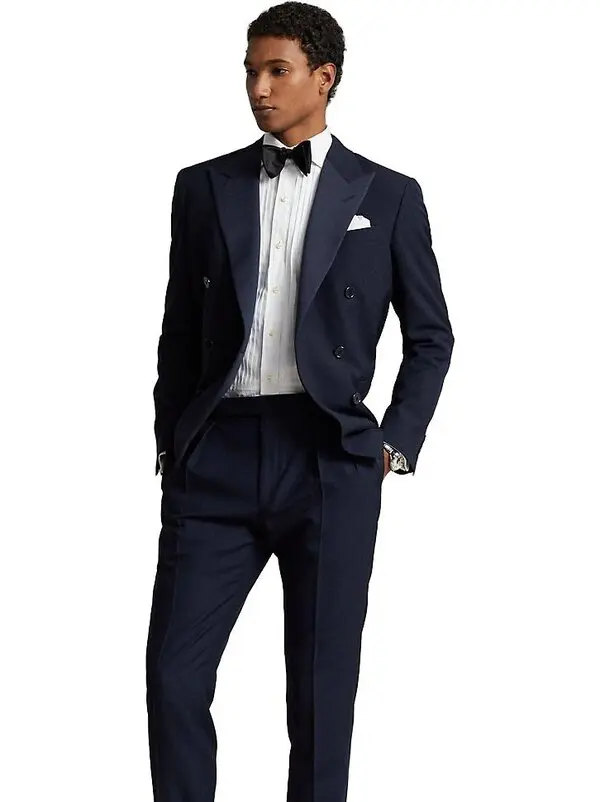Ralph Lauren Pleated Barathea Tuxedo Trouser - Navy