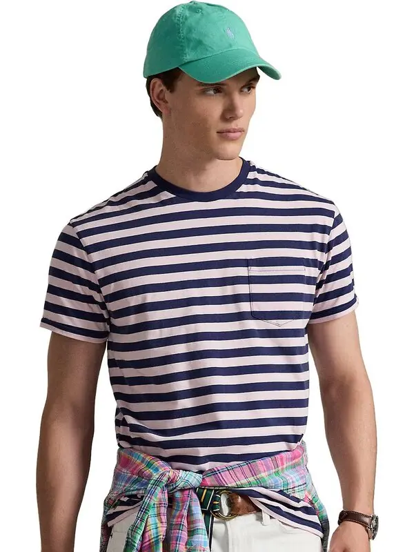 Ralph Lauren Classic Fit Striped Jersey T-shirt - Garden Pink/dark Cobalt