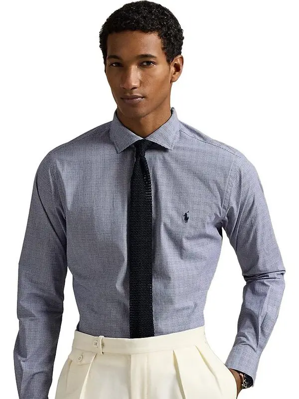 Ralph Lauren Classic Fit Plaid Stretch Poplin Shirt - Navy White