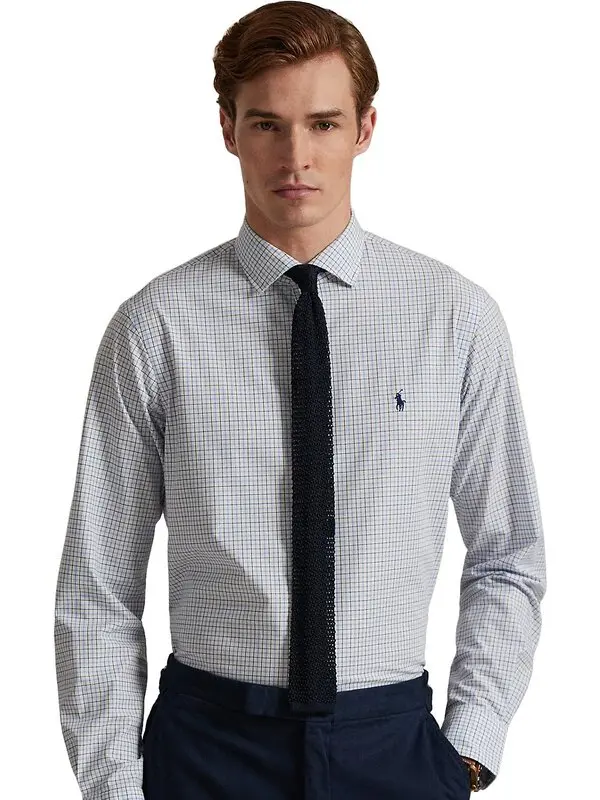 Ralph Lauren Classic Fit Plaid Stretch Poplin Shirt - White Blue Multi