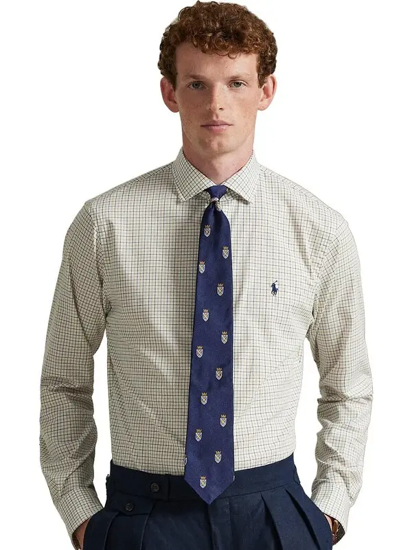 Ralph Lauren Classic Fit Plaid Stretch Poplin Shirt - White Coastal Beige