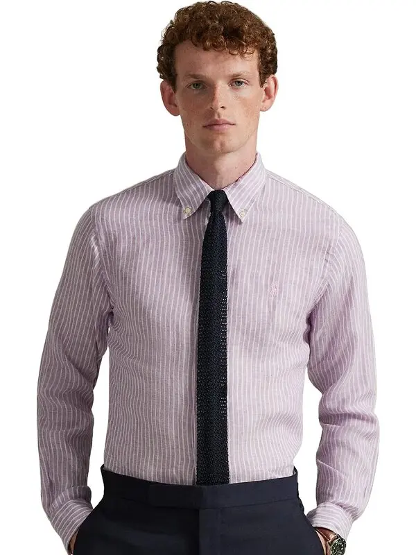 Ralph Lauren Classic Fit Striped Linen Shirt - Lavender White
