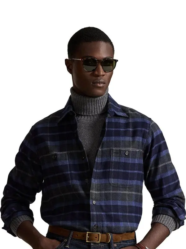Ralph Lauren Classic Fit Plaid Twill Workshirt - Navy Grey Heather Multi
