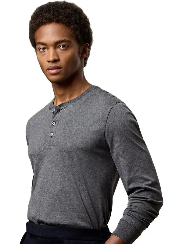 Ralph Lauren Interlock Henley Shirt - Medium Grey Melange