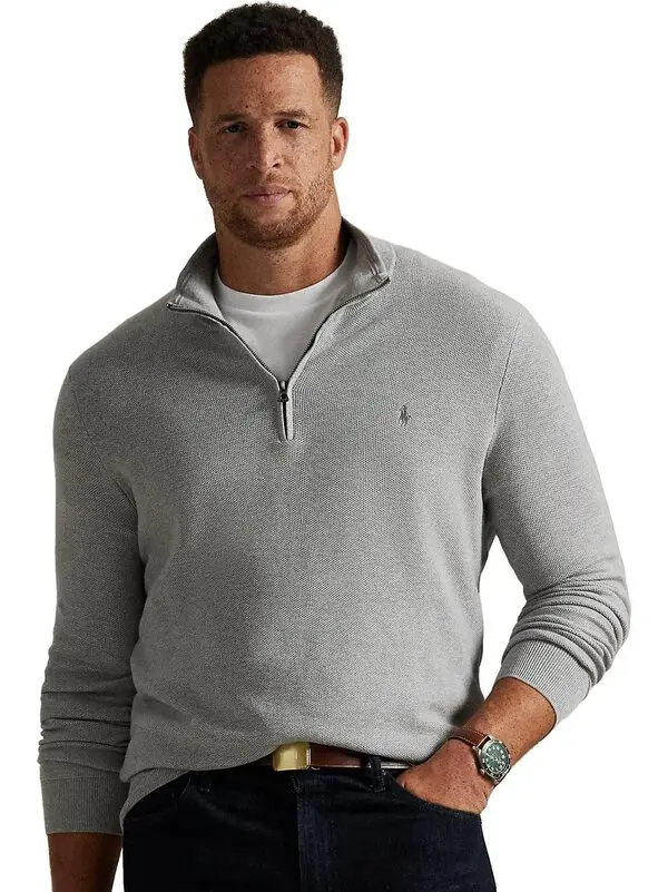 Ralph Lauren Mesh-knit Quarter-zip Sweater - Andover Heather