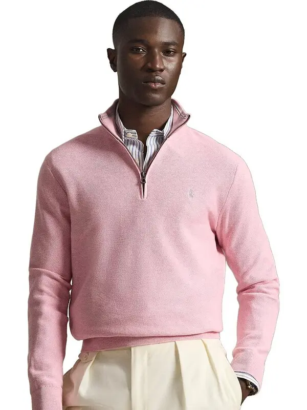 Ralph Lauren Mesh-knit Cotton Quarter-zip Sweater - Carnation Pink Heather