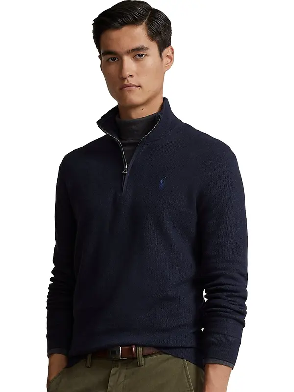 Ralph Lauren Mesh-knit Quarter-zip Sweater - Navy Heather