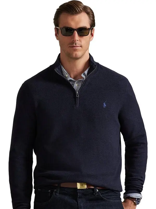 Ralph Lauren Mesh-knit Cotton Quarter-zip Sweater - Navy Heather
