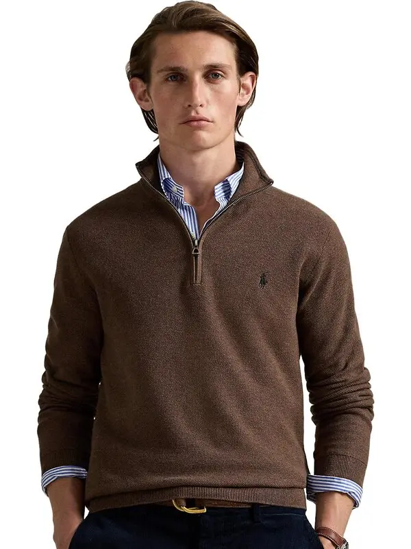 Ralph Lauren Mesh-knit Quarter-zip Sweater - Nutmeg Brown Heather
