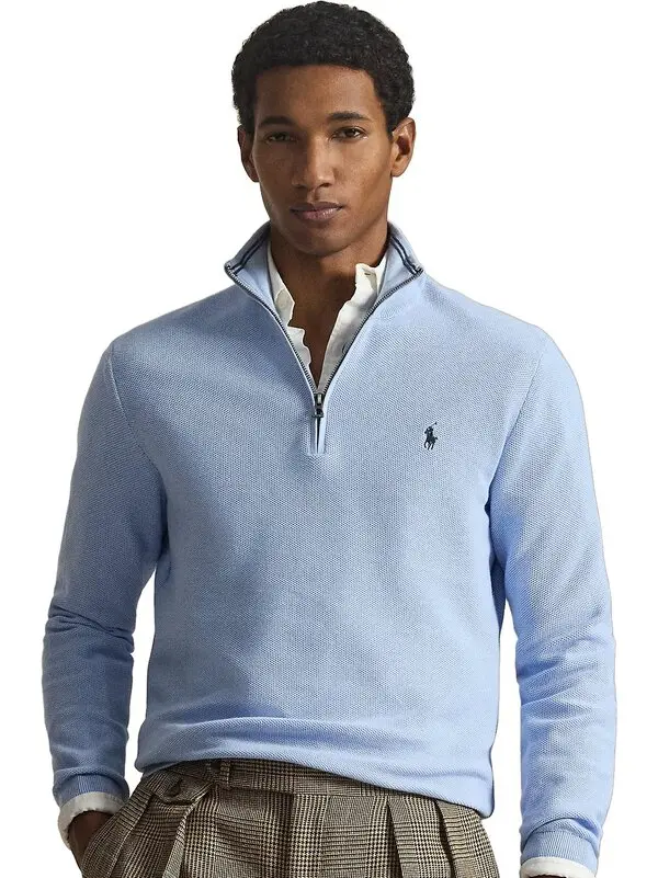Ralph Lauren Mesh-knit Quarter-zip Sweater - Office Blue