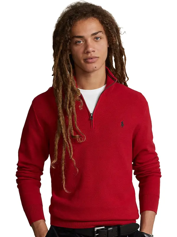 Ralph Lauren Mesh-knit Quarter-zip Sweater - Park Ave Red