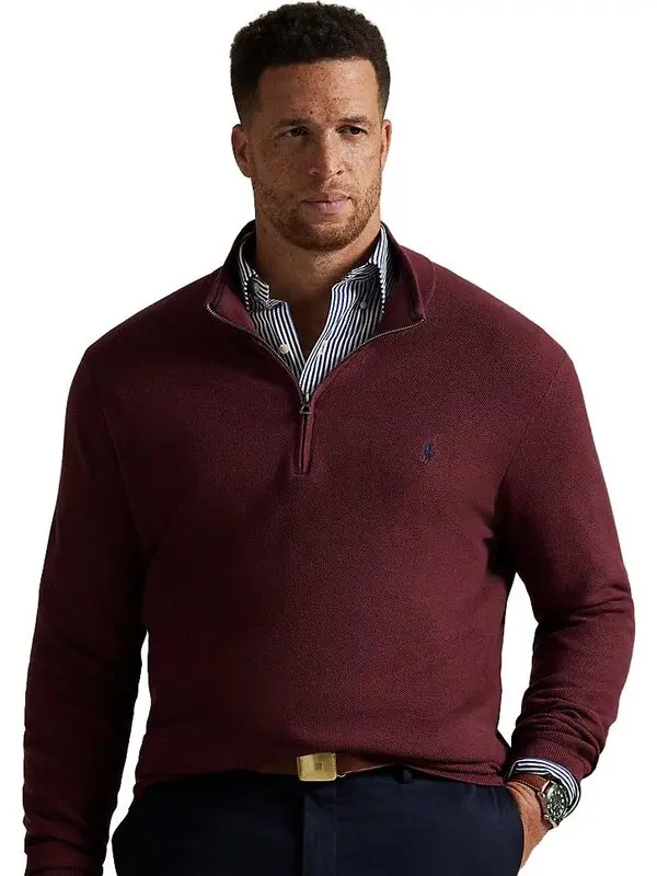 Ralph Lauren Mesh-knit Quarter-zip Sweater - Red Wine
