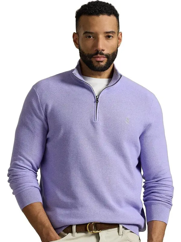 Ralph Lauren Mesh-knit Cotton Quarter-zip Sweater - Sky Lavender