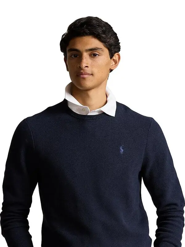 Ralph Lauren Mesh-knit Cotton Crewneck Sweater - Navy Heather